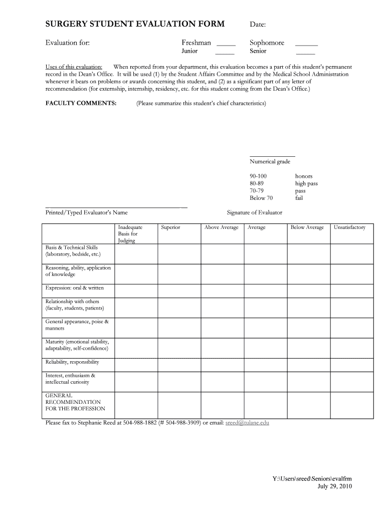 Fillable Online Surgery Student Evaluation Fax Email Print - pdfFiller