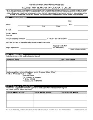 Transfer Graduate Credit Form. - Graduate School - The University ...