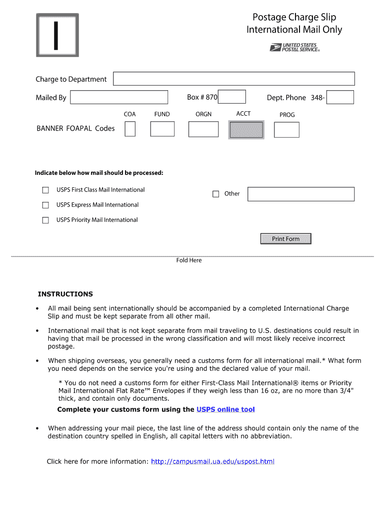 Fillable Online Postage Charge Slip Fax Email Print - pdfFiller