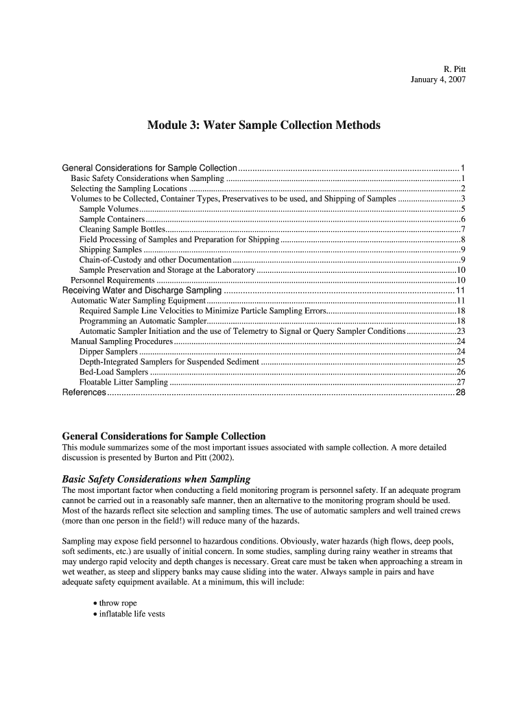 Fillable Online Module 3 Water Sample Collection Methods Fax Email