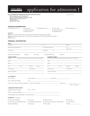 Fillable Online gs columbia Application for admission I - School of ...