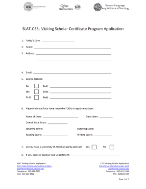 Fillable Online cesl arizona SLAT-CESL Visiting Scholar Certificate ...