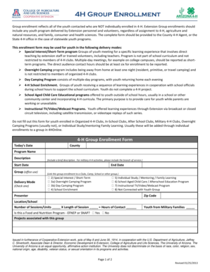 Fillable Online extension arizona Group Enrollment Form - University of ...