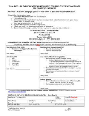 Fillable Online hr arizona QUALIFIED LIFE EVENT BENEFITS ENROLLMENT FOR ...