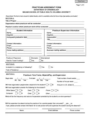 Fillable Online mailman columbia Practicum agreement form - Mailman ...