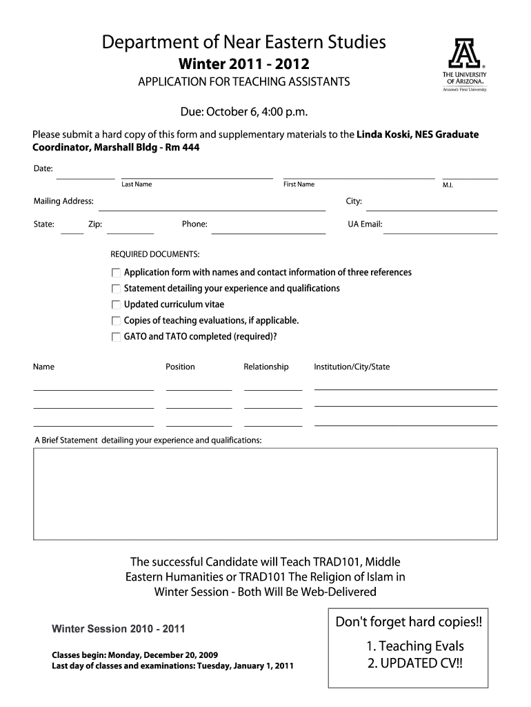 Department of Near Eastern Studies - Middle Eastern and North: Fill out ...