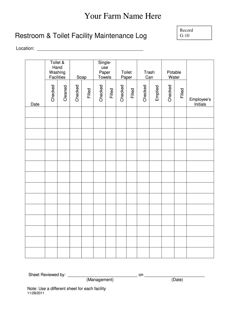 Restroom Cleaning Log Fill Online Printable Fillable Blank PdfFiller