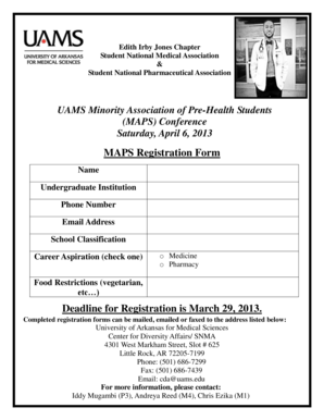Fillable Online cda uams MAPS Registration Form Deadline for ...