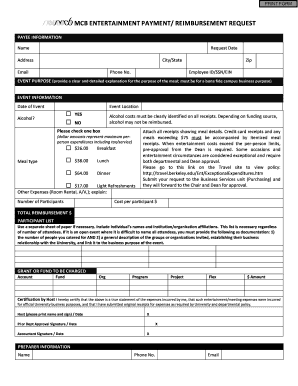 Fillable Online mcb berkeley MCB ENTERTAINMENT PAYMENT/ REIMBURSEMENT ...