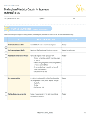 Fillable Online New Employee Orientation Checklist for Student Life ...