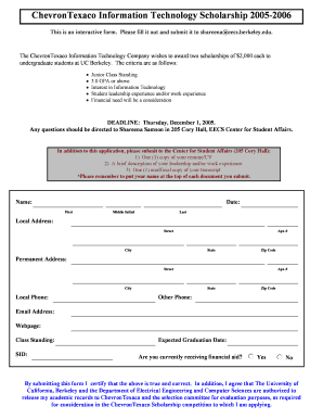 Fillable Online eecs berkeley ChevronTexaco Information Technology Scholarship 2005-2006 Fax ...