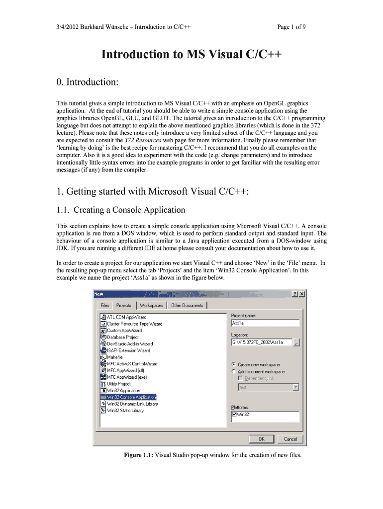 Fillable Online Introduction to MS Visual C/C++ Fax Email Print - pdfFiller