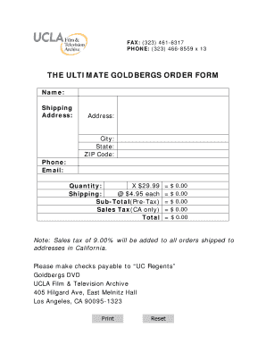Fillable Online cinema ucla Order Form - UCLA Film & Television Archive ...