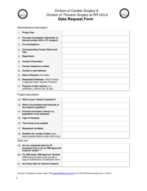 Fillable Online surgery medsch ucla Cardiothoracic: Data Request Form - UCLA Department of ...
