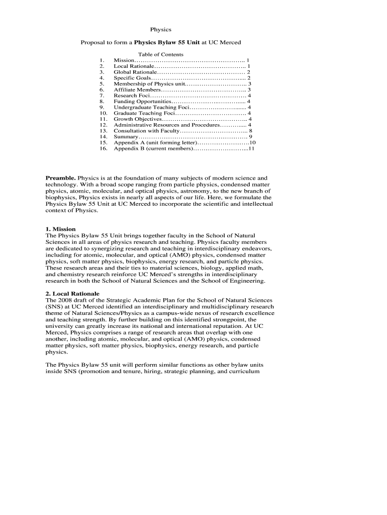 Fillable Online Proposal to form a Physics Bylaw 55 Unit at UC Merced ...