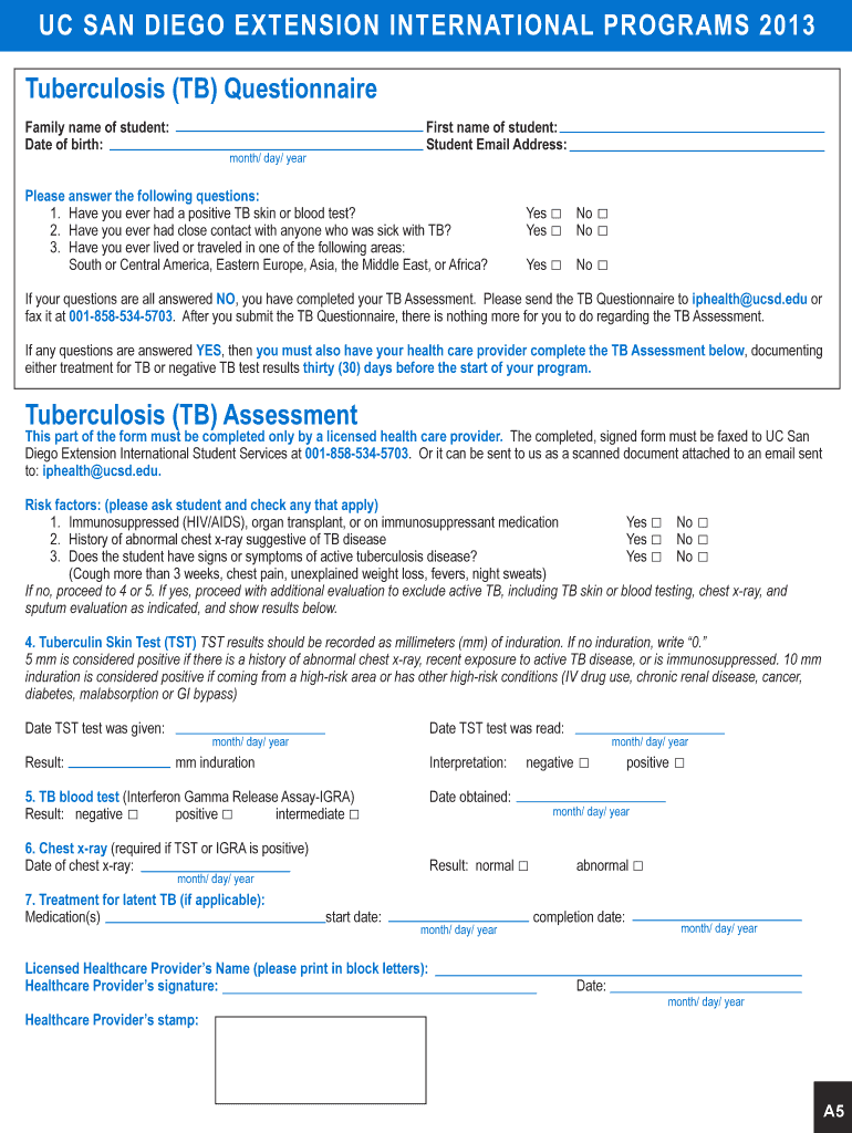 2013 TB Form - UC San Diego Extension: Fill out & sign online | DocHub