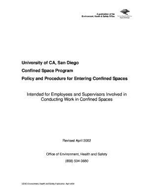 Fillable Online www-ehs ucsd UCSD Confined Space Program - Environment ...