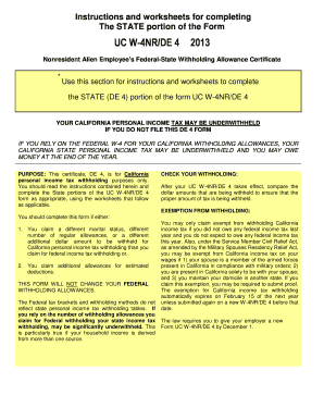 Fillable Online UC W-4NR/DE 4. NRA employee's Federal/State Withholding ...