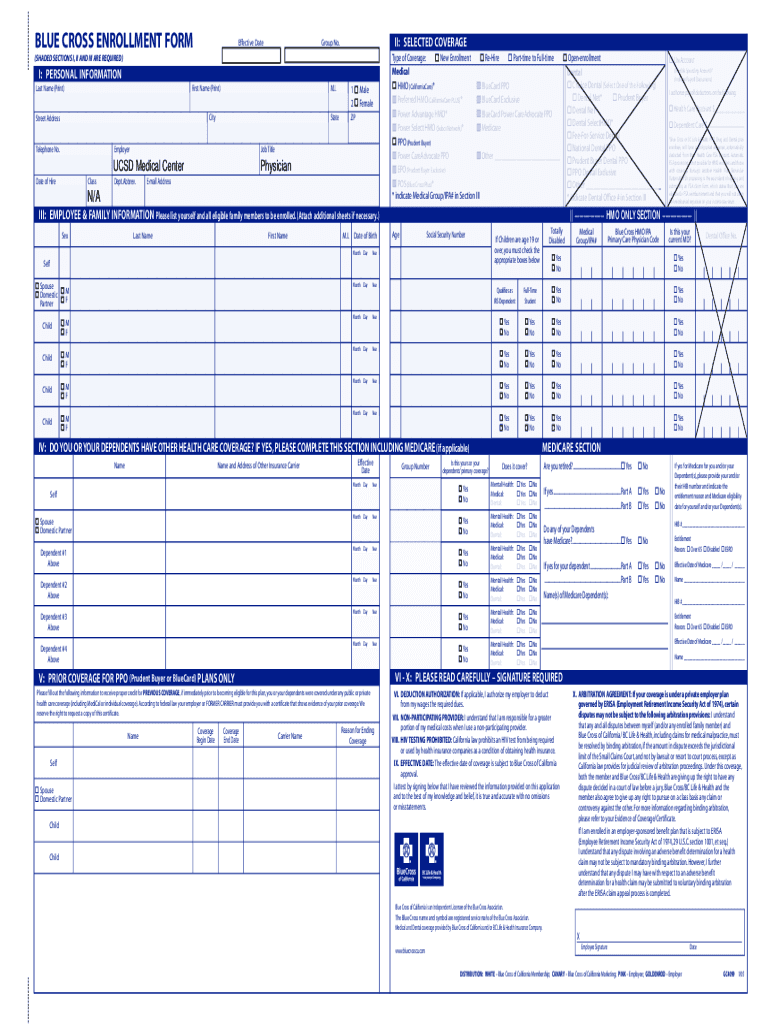 Fillable Online Blue Cross Enrollment Form Fax Email Print - pdfFiller