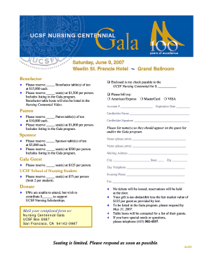 Fillable Online nurseweb ucsf Benefactor Patron Sponsor Gala Guest ...