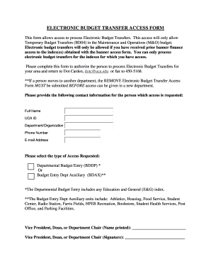 Fillable Online uca ELECTRONIC BUDGET TRANSFER ACCESS FORM Fax Email ...