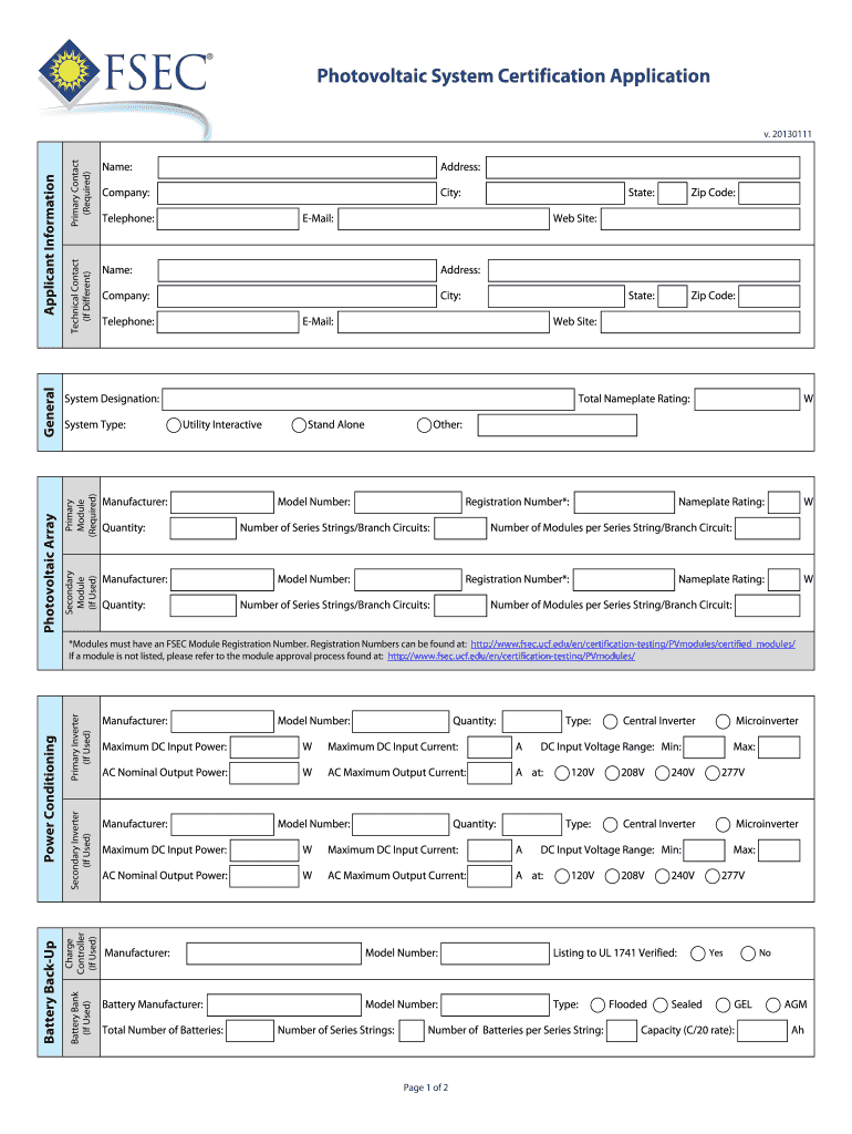Fillable Online Photovoltaic System Certification Application Fax Email ...