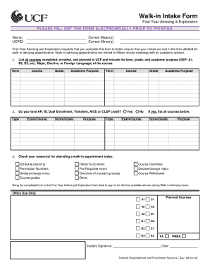 Fillable Online fyae sdes ucf Walk-in Intake Form - First Year Advising ...