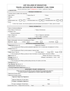 Fillable Online education ucf Travel Authorization Form - UCF College ...