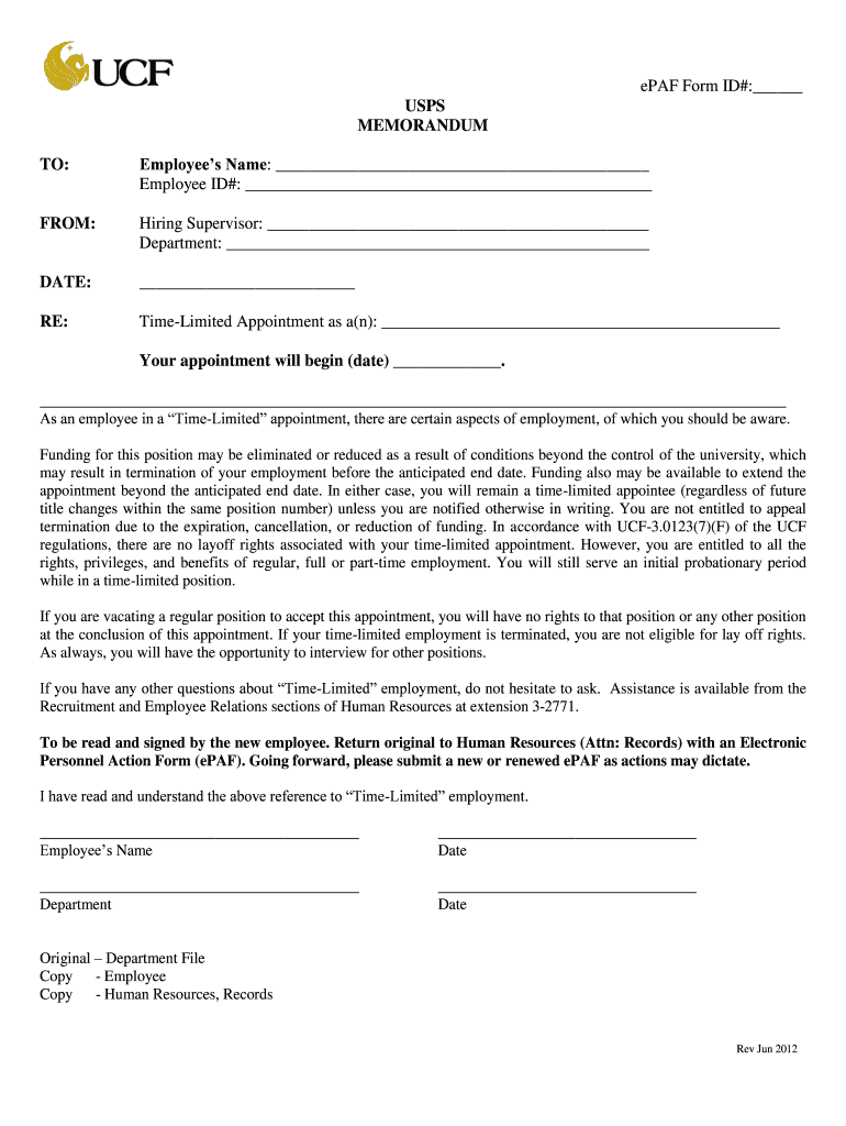 Fillable Online Time-Limited Appointment Memorandum Fax Email Print ...
