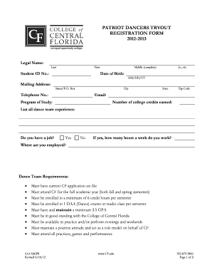 Fillable Online pr cf Patriot Dancers Tryout Registration Form ...
