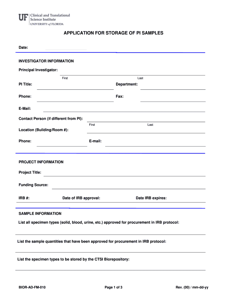 Fillable Online Application for Storage of PI Samples Fax Email Print - pdfFiller