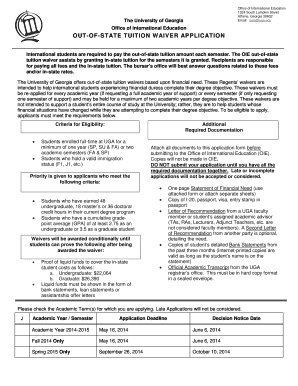 Fillable Online issis uga Out-Of-State Tuition Waiver Application ...