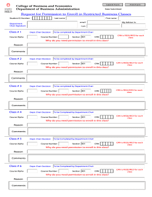 Fillable Online business uhh hawaii Course Permission Form - UH Hilo College of Business and ...