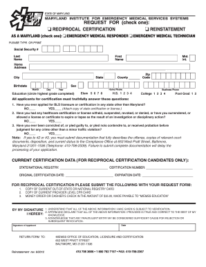 Fillable Online miemss umaryland Application for Reinstatement ...