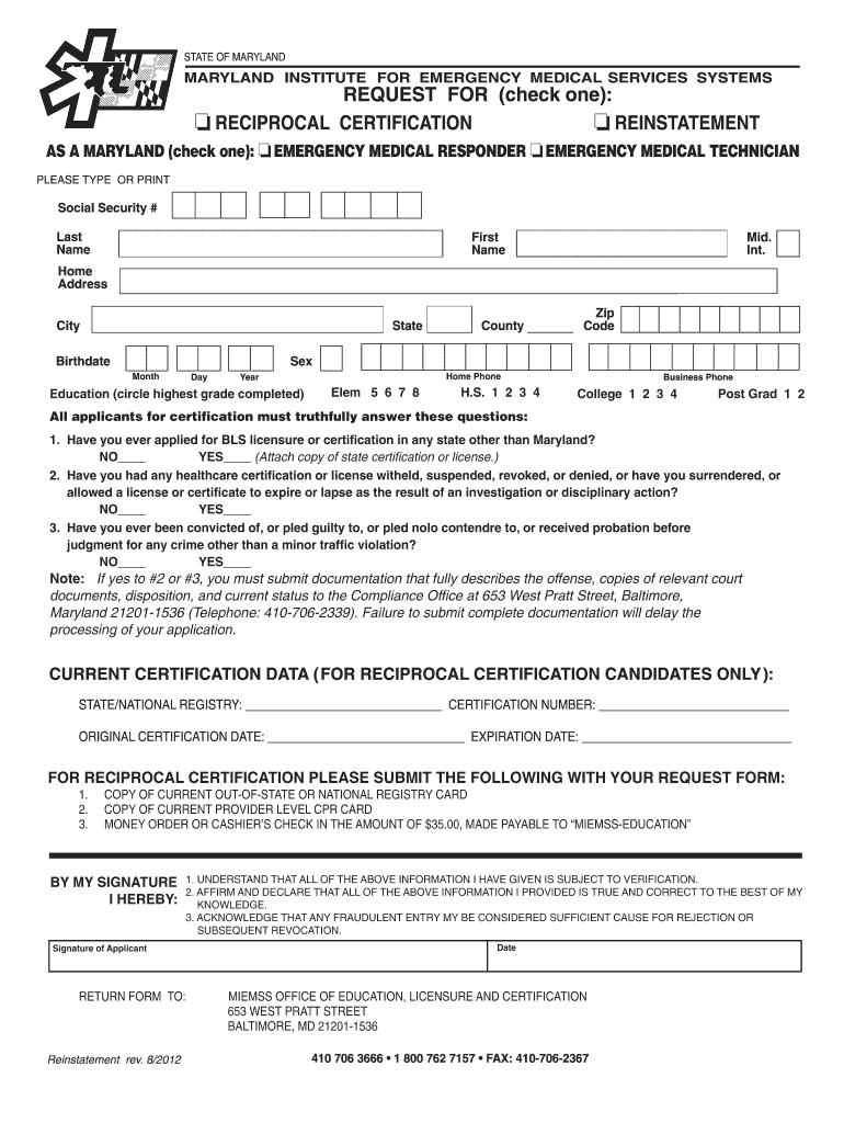 Fillable Online Maryland Institute for Emergency Medical Services ...