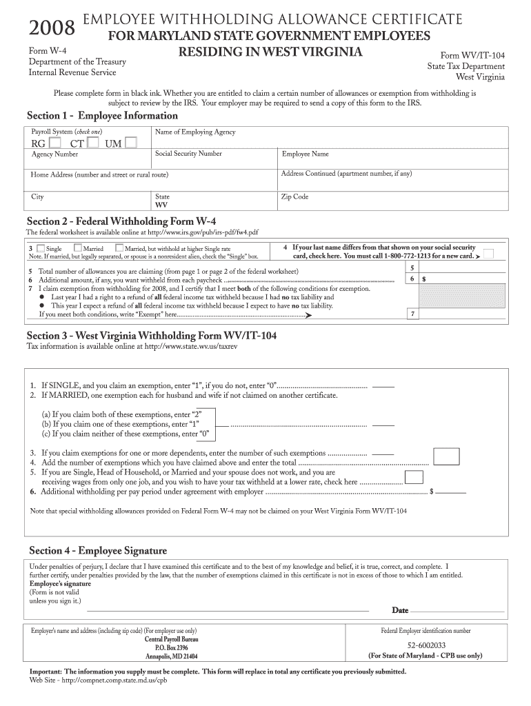 Employee Withholding Allowance Certificate - Residing in West Virginia ...