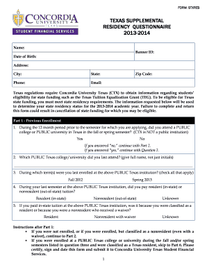 Fillable Online concordia texas supplemental residency questionnaire ...