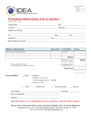 Fillable Online WORKBOOK ORDER FORM- FOR ACADEMICS - www.umuc.edu Fax ...