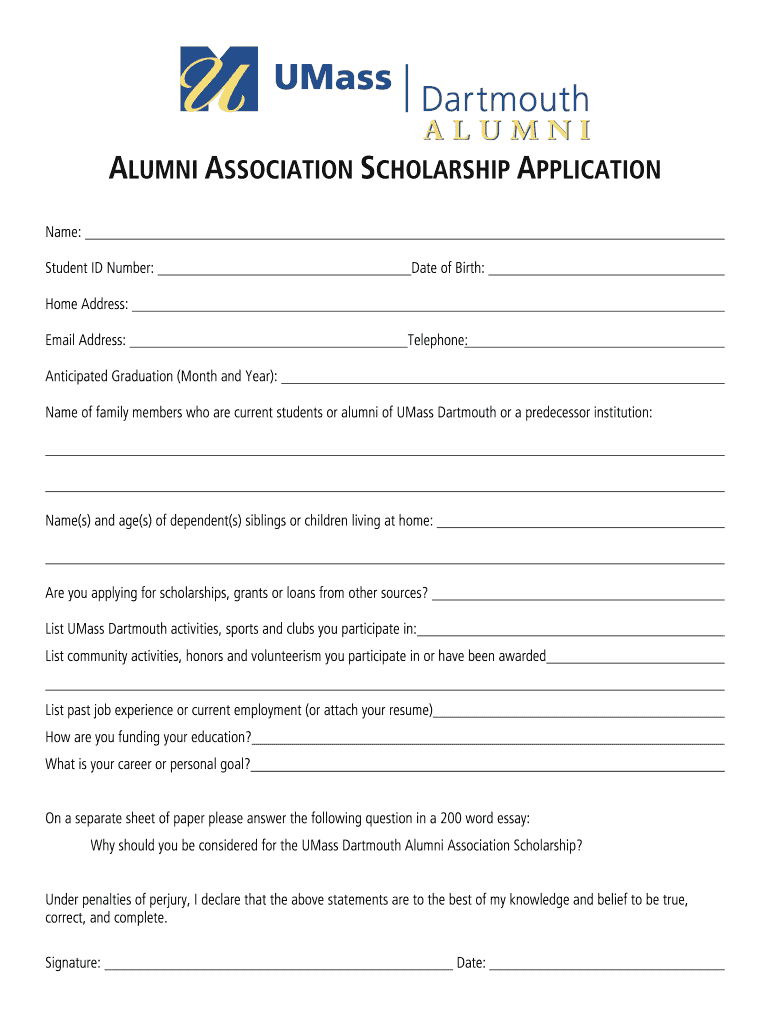 UMass Dartmouth Alumni Association Scholarship Application: Fill out & sign online | DocHub