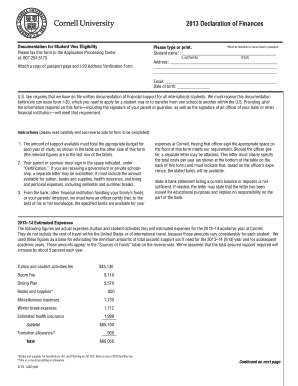 Fillable Online cornell declaration of finances form Fax Email Print ...