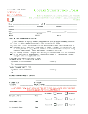 Fillable Online education miami course substitution umiami form Fax Email Print - pdfFiller