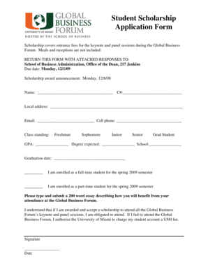 Fillable Online bus miami Student Scholarship Application Form ...
