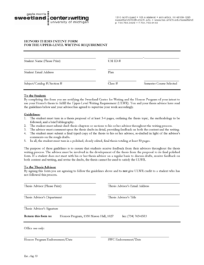 Fillable Online lsa umich HONORS THESIS INTENT FORM - lsa umich Fax ...
