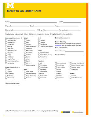 Fillable Online housing umich Meals to Go Order Form Fax Email Print ...