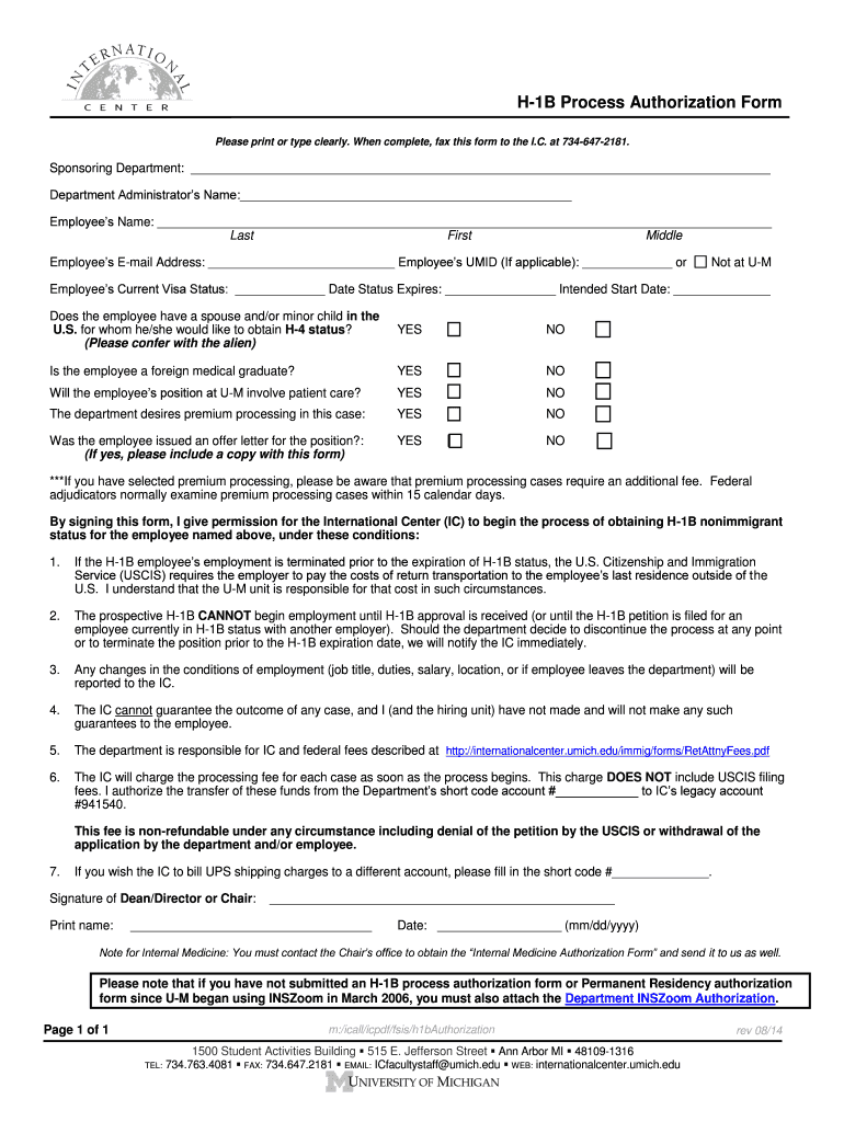 Fillable Online H-1B Process Authorization Form Fax Email Print - pdfFiller