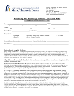 Fillable Online Performing Arts Technology Portfolio Companion Notes ...