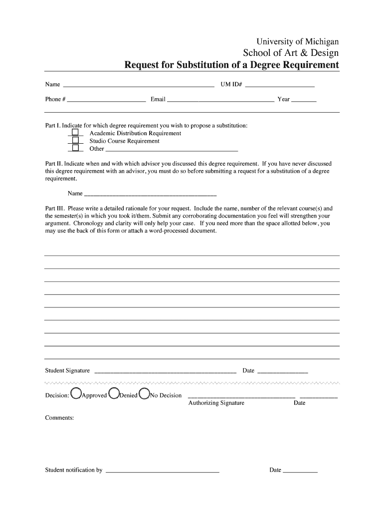 Fillable Online Request for Substitution of a Degree Requirement Fax ...