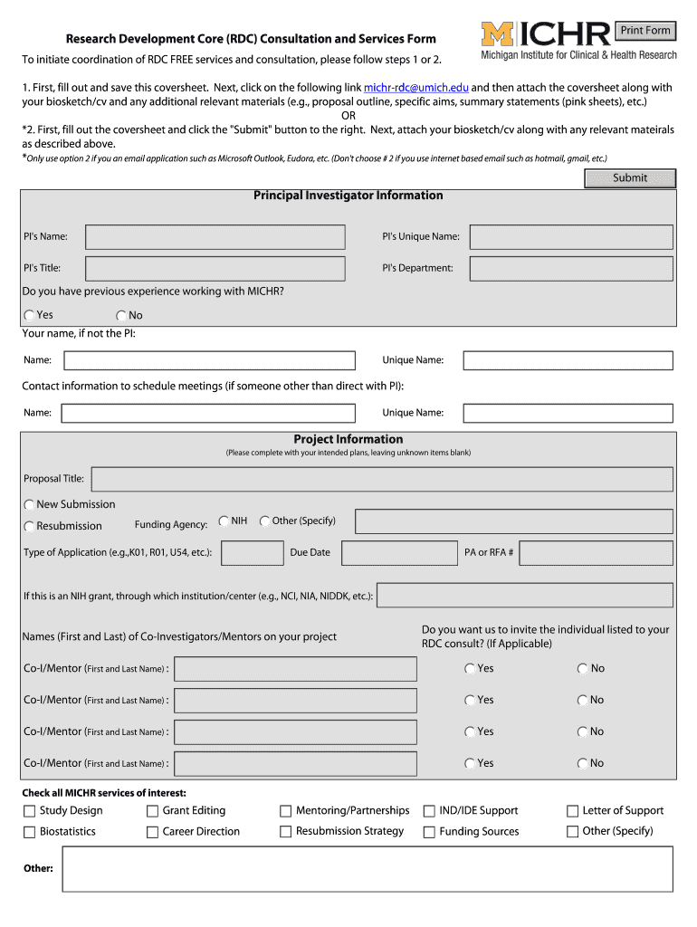 Fillable Online Research Development Core Consultation Form Fax Email ...