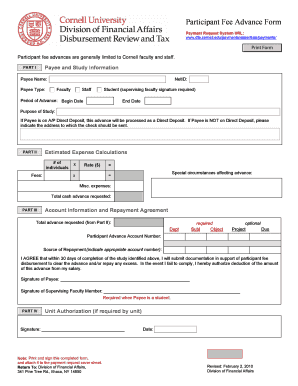 Fillable Online dfa cornell Participant Fee Advance Form - DFA Fax Email Print - pdfFiller