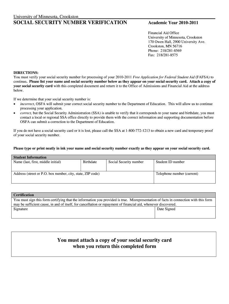 Fillable Online SOCIAL SECURITY NUMBER VERIFICATION Fax Email Print ...